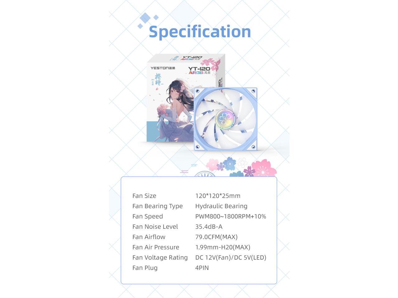 Yeston New Sakura ARGB LED 120mm Case Fan,Quiet Edition High Airflow ...