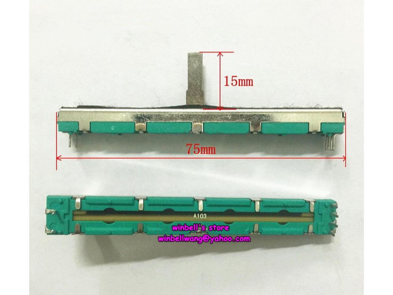 5pcs/lot, length 75mm width 7.5mm 6pins slide potentiometer A103 10KAX2 ...