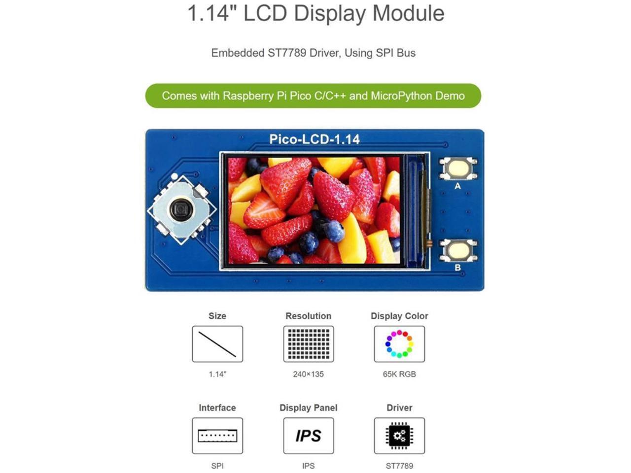 Waveshare 1.14Inch LCD Display Module For Raspberry Pi Pico 65K RGB Colors 240X135 Pixels ...
