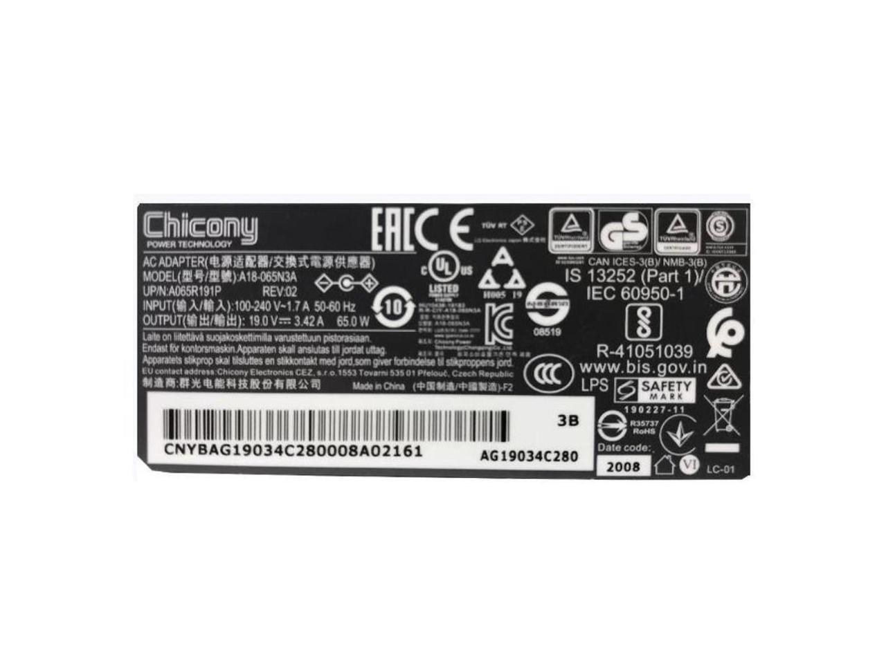19V 3.42A 65W 4.0x1.7mm Chicony A18-065N3A A065R191P AC Adapter For Laptop Charger Power Supply ...