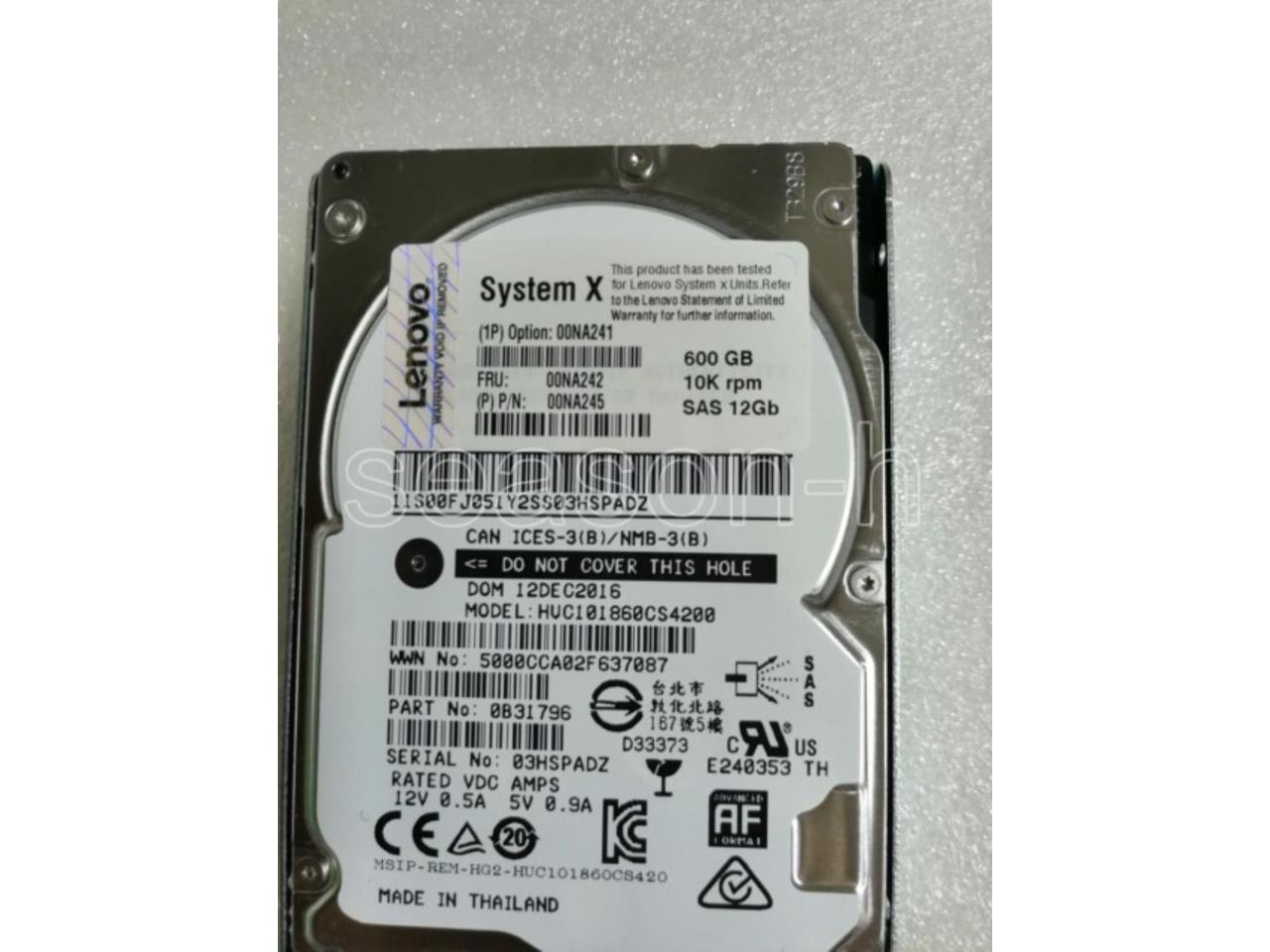 Lenovo IBM 600GB 10K 12Gbps SAS 2.5" G3HS 512E 00NA241 0IBM 600GB 10K ...