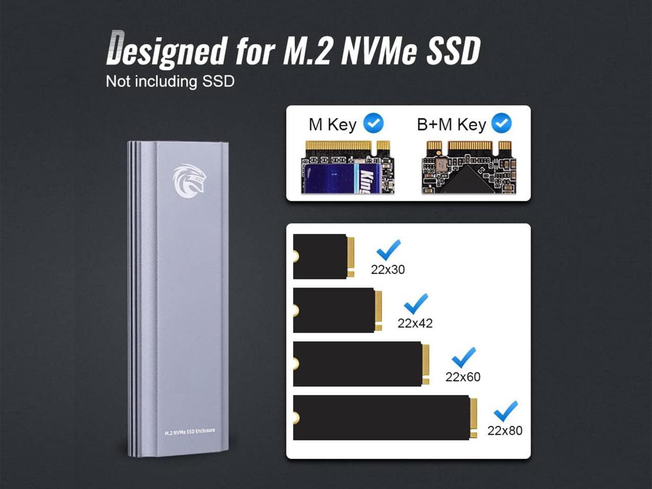 KingSpec M.2 NVMe SSD Enclosure, Tool Free NVMe PCIe SSD Adapter USB 3. ...