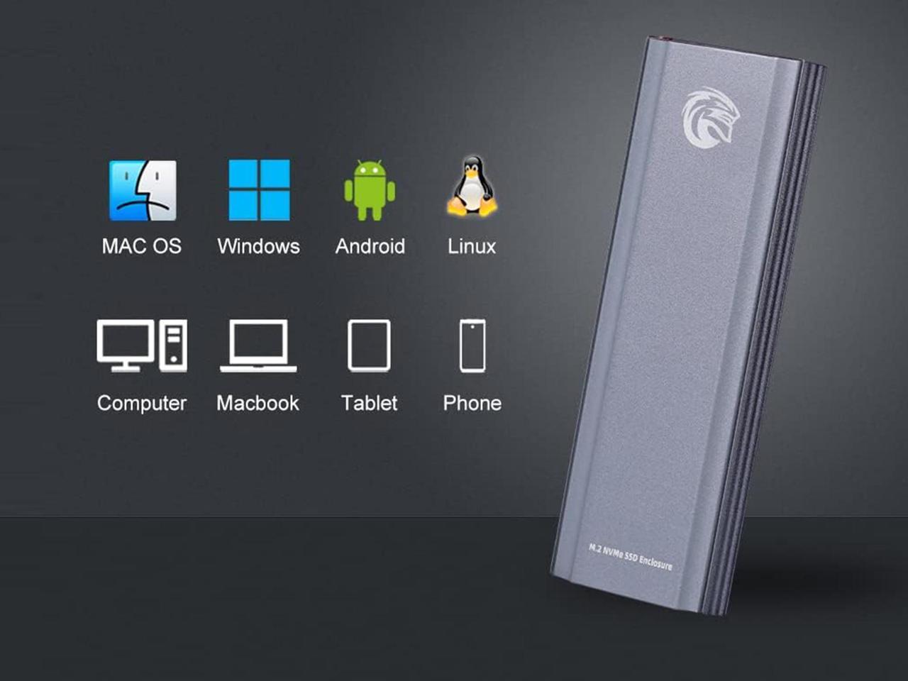 KingSpec M.2 NVMe SSD Enclosure, Tool Free NVMe PCIe SSD Adapter USB 3. ...