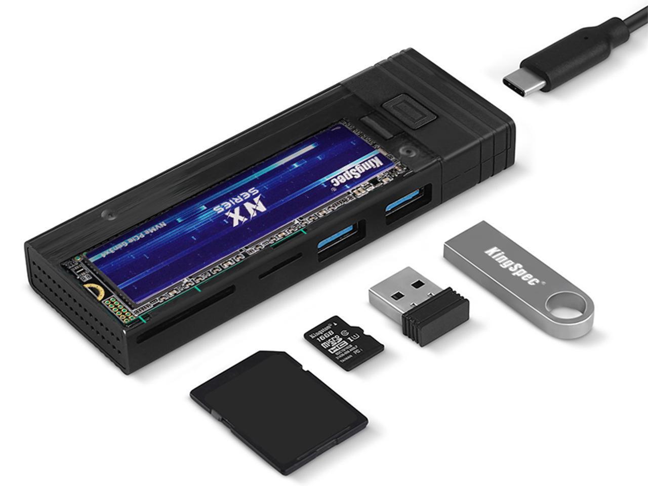 KingSpec 5 in 1 SSD Enclosure NVMe NGFF M.2 SSD Case USB C HUB Type C 3 ...