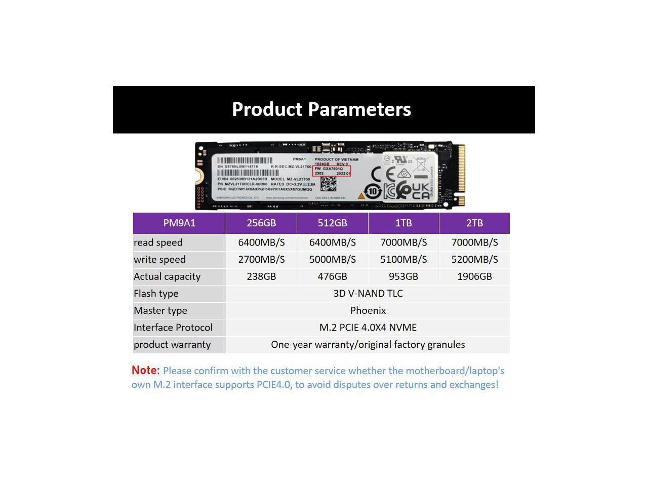 NEW Samsung PM9A1 1TB PCIe Gen 4 NVME SSD 7000MBs 2023 MODEL Solid ...