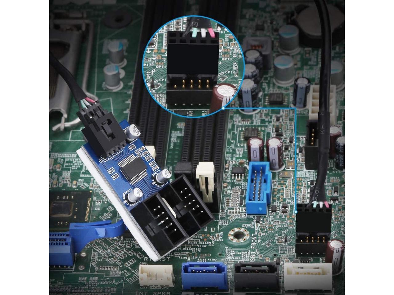 9 Pin 2 in 1 Internal USB Splitter Cable, 9 pin USB Header Male 1 to 2 ...