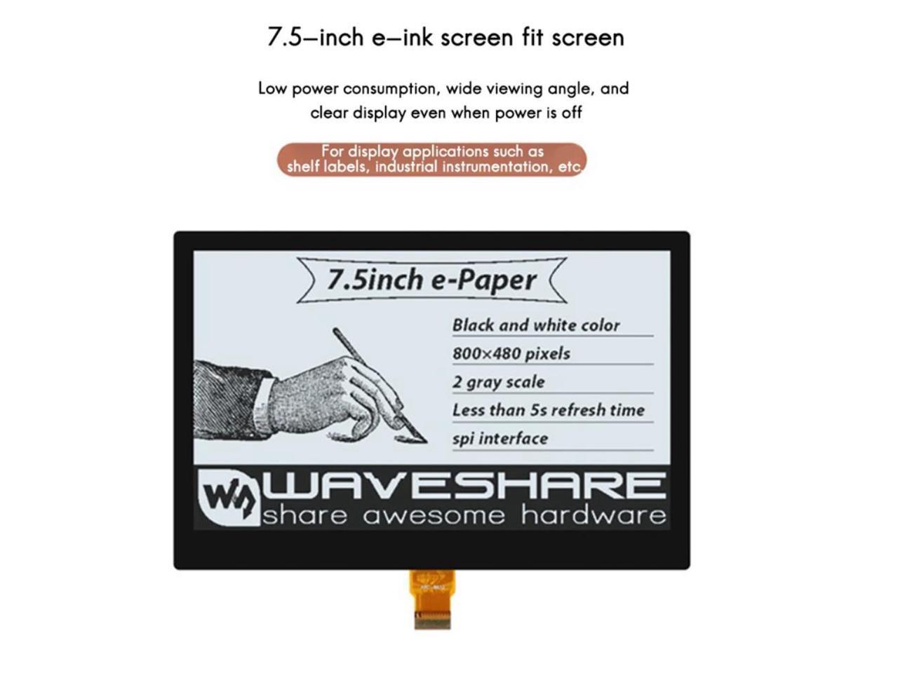 Waveshare Electronic Ink Screen 7.5-Inch E-Paper Full-Fit Screen Global ...