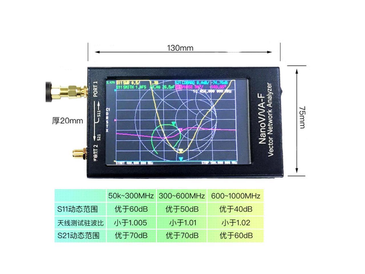 NanoVNA -F VNA Nano Portable Vector Network Analyzer SWR Meter 50k-1.5GHz 4.3 Inch IPS TFT ...
