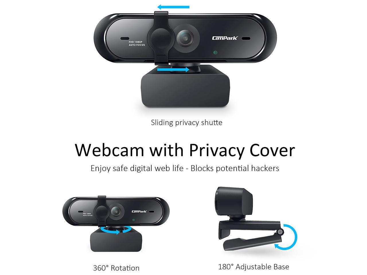 CAMPARK 1080P Webcam for PC Full HD Autofocus Camera with Cover USB Web ...