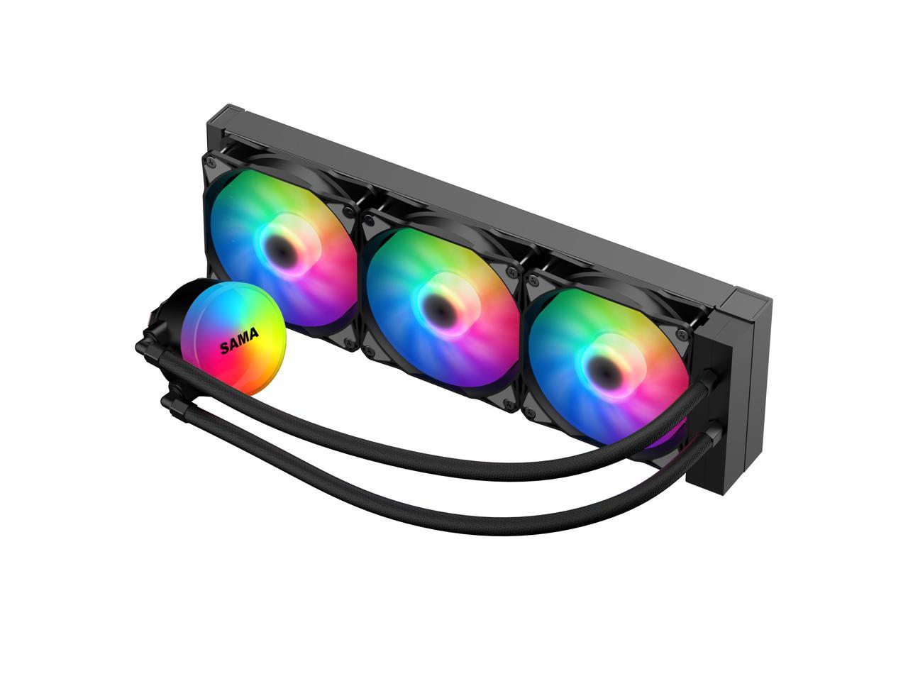 SAMA SI360 Liquid CPU Cooler 360mm Addressable RGB Pump PWM & FDB Fans ...