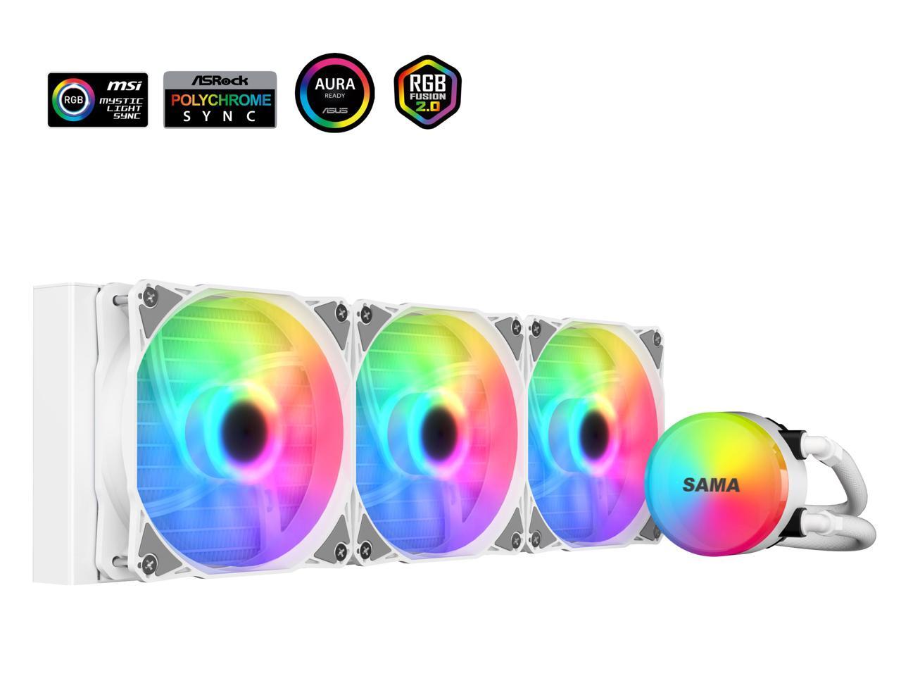 SAMA SI360 Liquid CPU Cooler 360mm Addressable RGB Pump PWM & FDB Fans ...