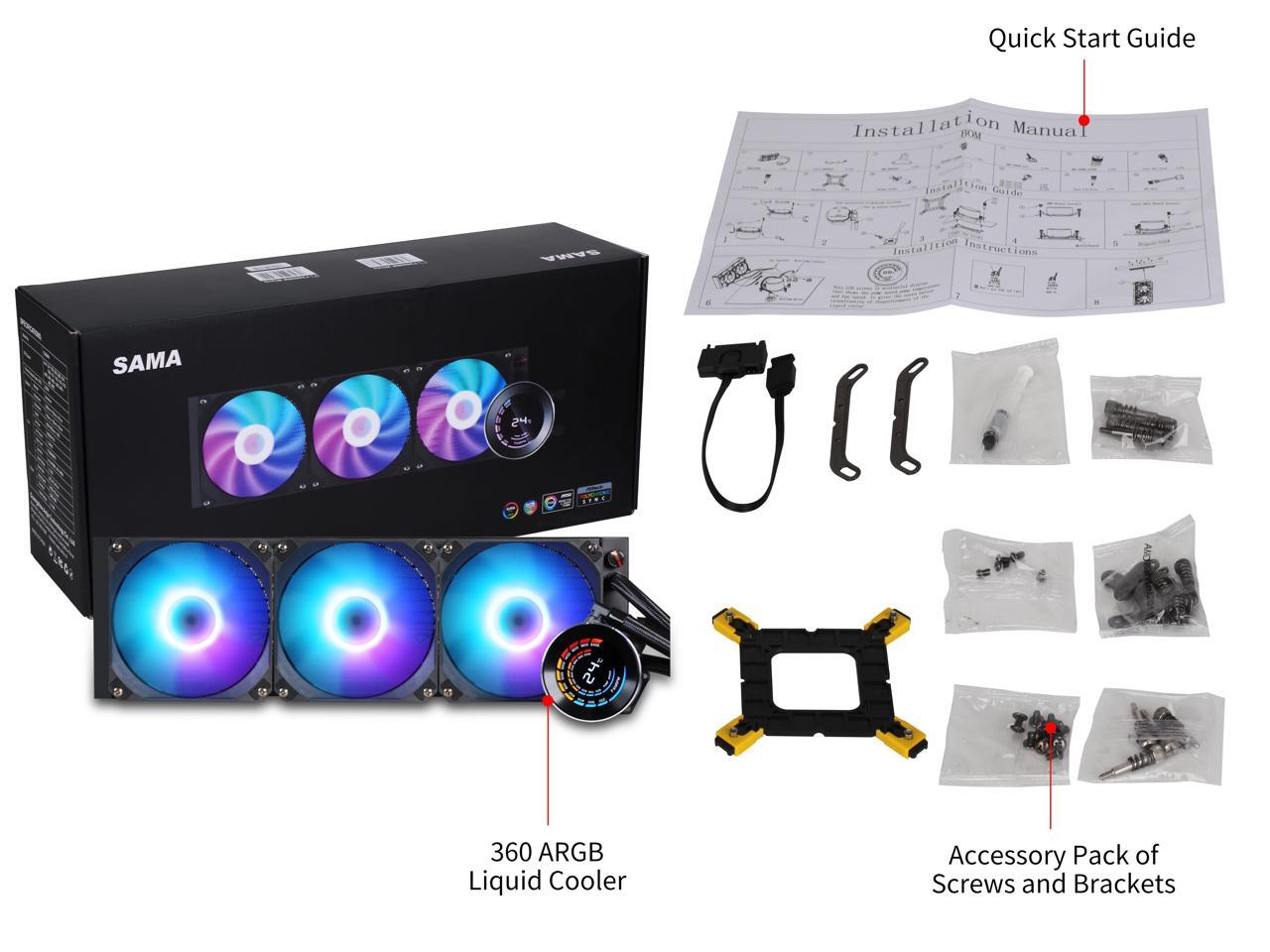 SAMA 360mm ARGB CPU Water Cooler With LCD Temperature Display PC 360 ...