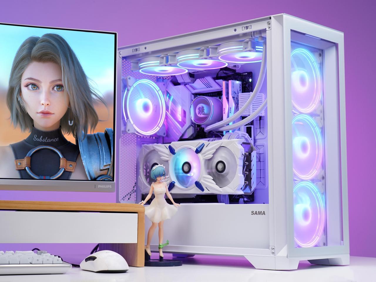 SAMA 4502 Type-C USB3.0 Tempered Glass ATX Mid Tower Computer Case w/ 1 ...