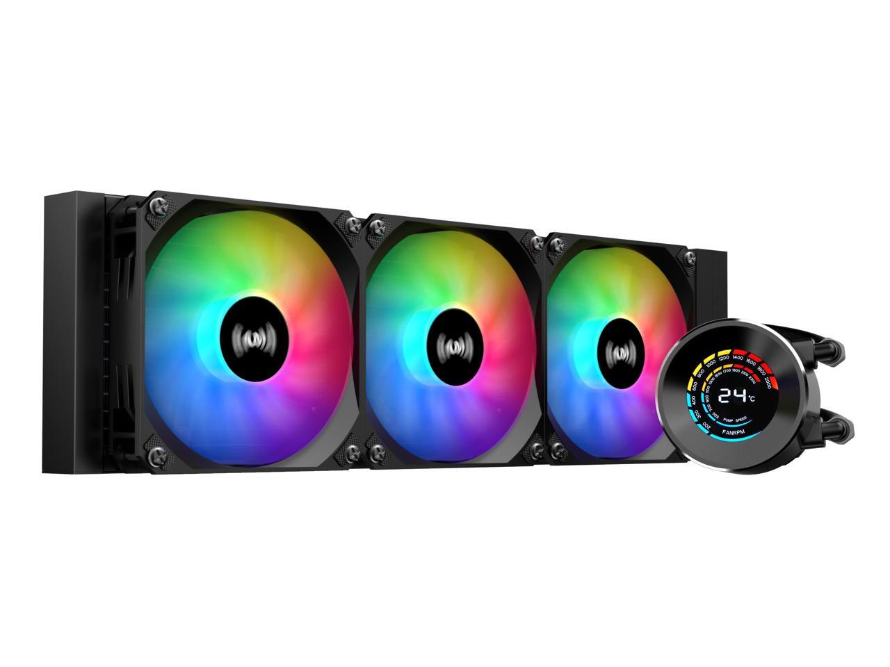 SAMA T360 Black liquid Cooler 360mm ARGB AIO Radiator LCD Temperature Display Screen CPU Cooler ...