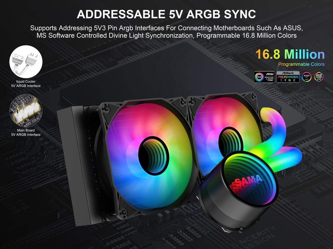 SAMA PS240 Black AIO Liquid Cooler 240mm ARGB CPU Radiator with ...