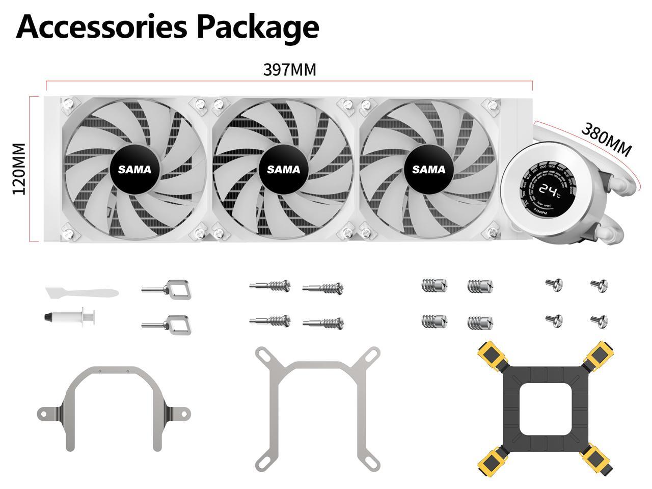 SAMA T360 White liquid Cooler 360mm ARGB AIO Radiator LCD Temperature ...