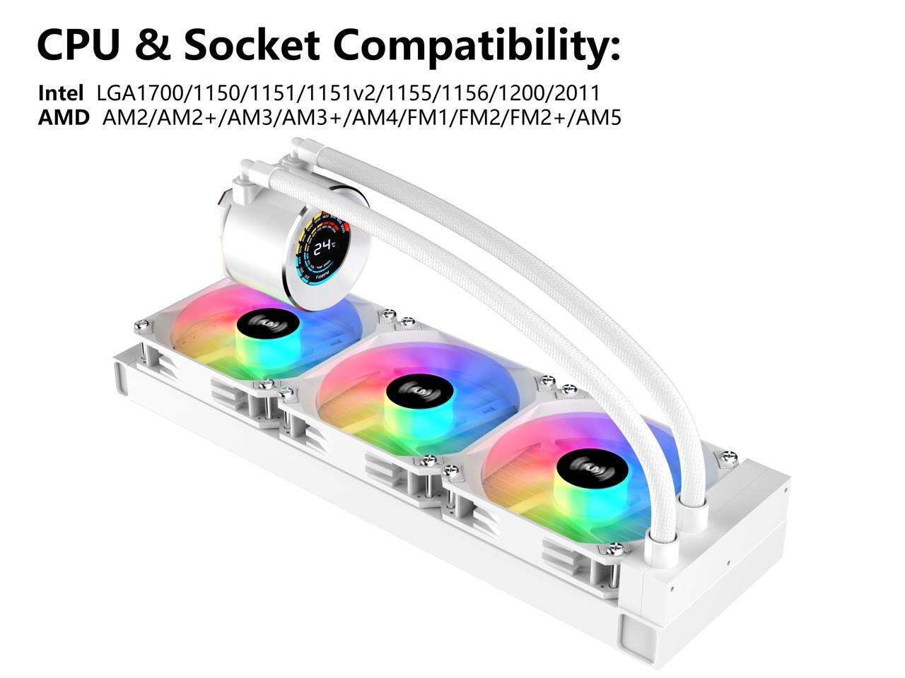 SAMA T360 White liquid Cooler 360mm ARGB AIO Radiator LCD Temperature Display Screen CPU Cooler ...