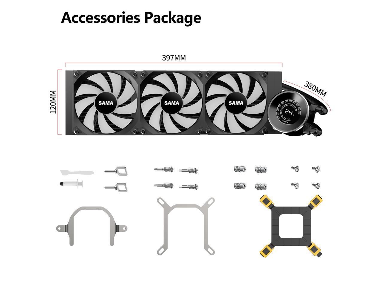 SAMA T360 Black liquid Cooler 360mm ARGB AIO Radiator LCD Temperature ...