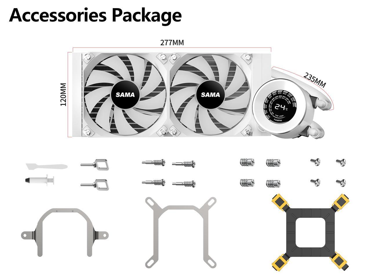 SAMA T240 Black liquid Cooler 360mm ARGB AIO Radiator LCD Temperature ...