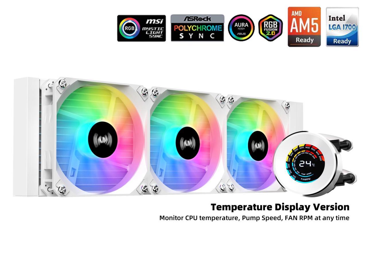 SAMA T360 White liquid Cooler 360mm ARGB AIO Radiator LCD Temperature Display Screen CPU Cooler ...