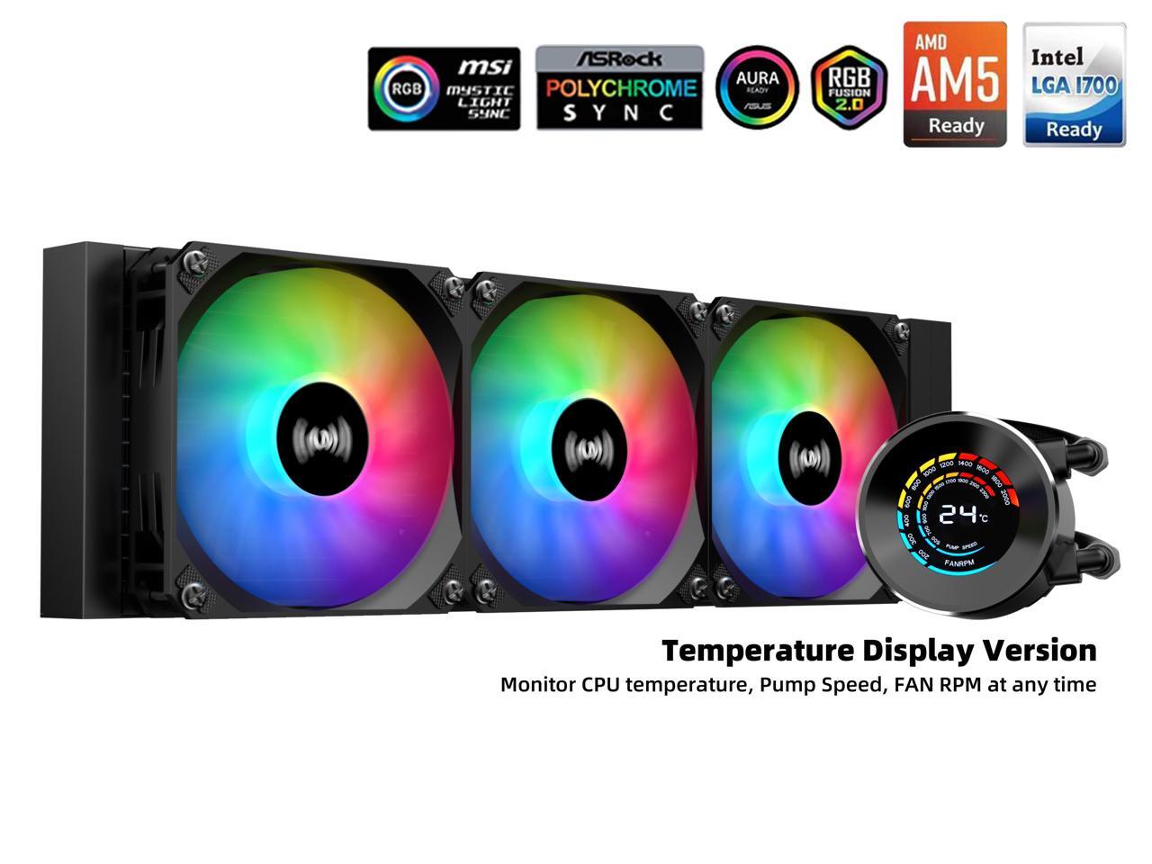 SAMA T360 Black liquid Cooler 360mm ARGB AIO Radiator LCD Temperature ...
