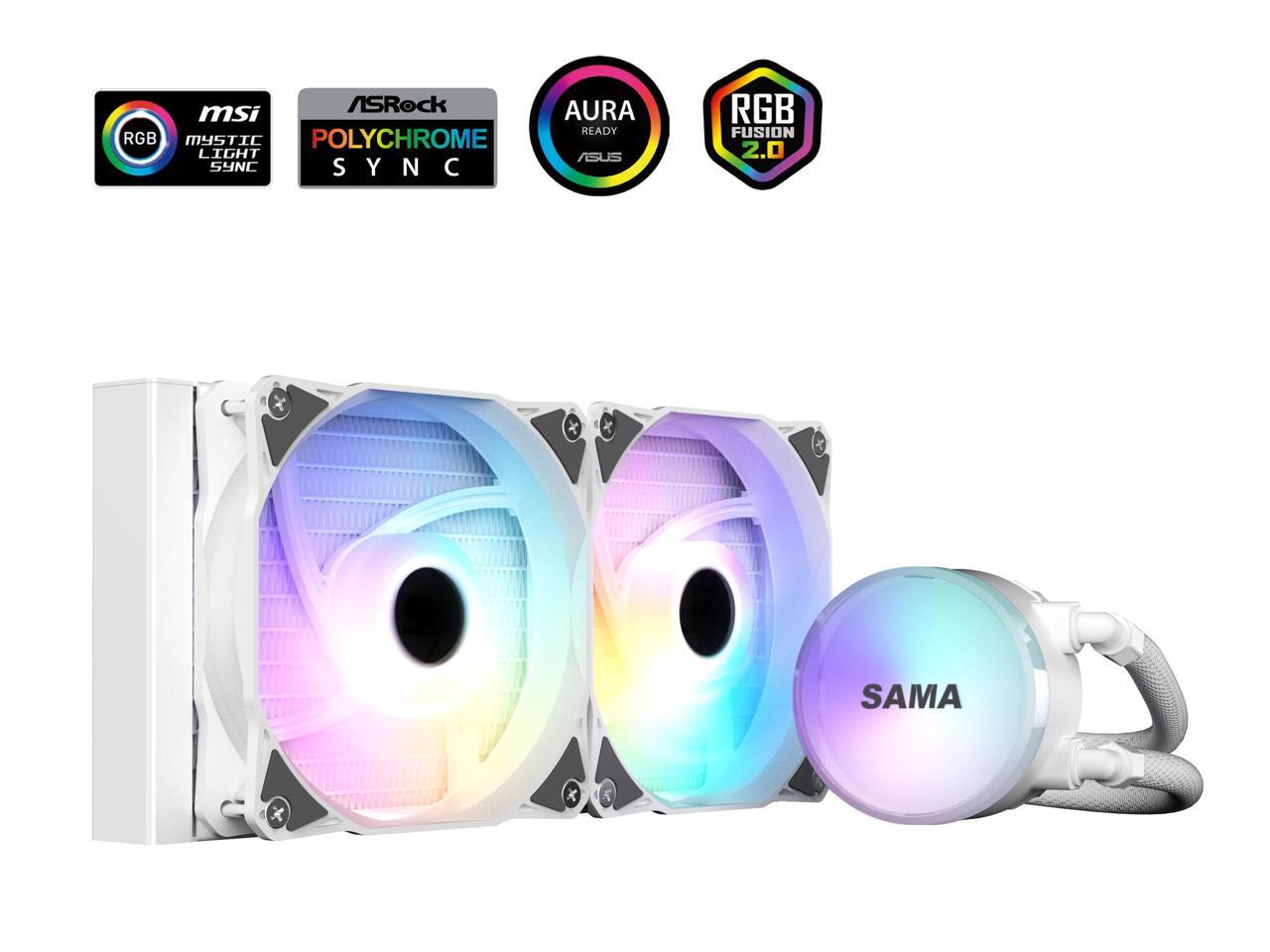 SAMA SI240 White Liquid Cooler 240mm AlO Radiator Addressable RGB PWM ...