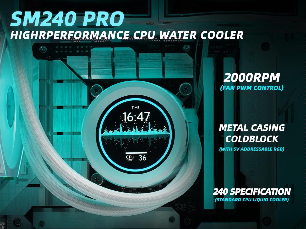 SAMA SM240 PRO White liquid Cooler 360mm ARGB AIO Radiator 2.8-inch LCD ...