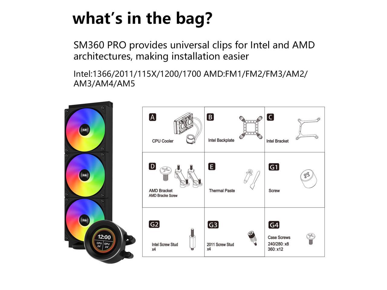 SAMA SM360 PRO AIO 360mm Liquid Cooler 2.8 inch Screen LCD Display CPU ...