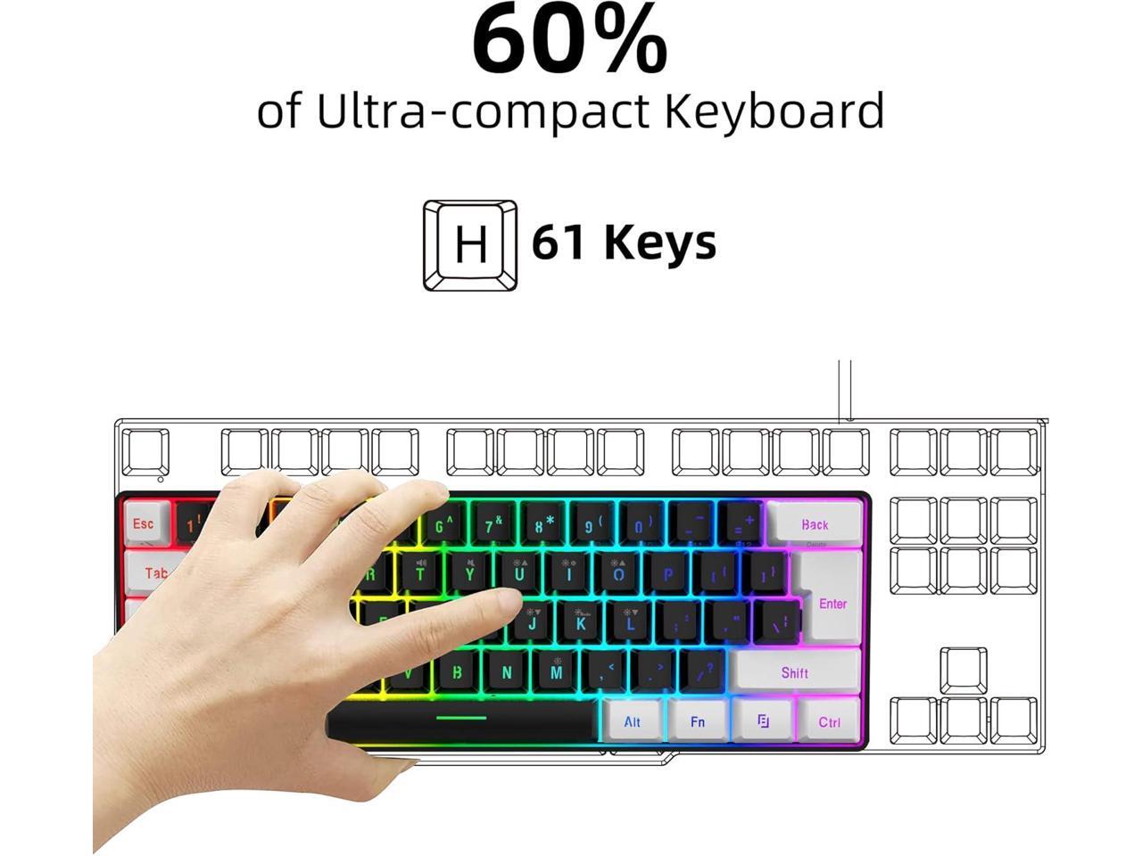 SNPURDIRI 60% Wired Gaming Keyboard, Small RGB Backlit Membrane Gaming ...