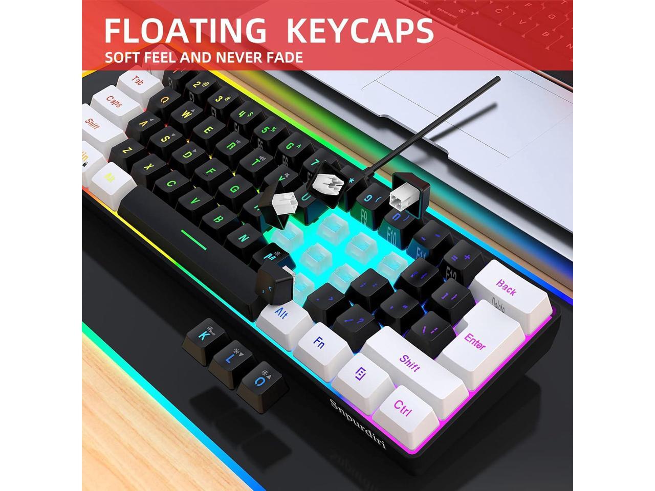 SNPURDIRI 60% Wired Gaming Keyboard, Small RGB Backlit Membrane Gaming ...