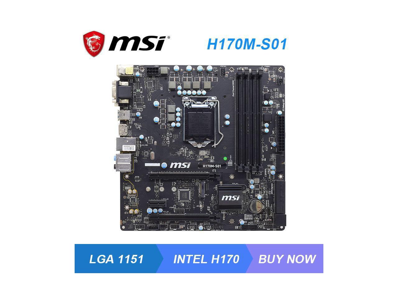 MSI H170M-S01 Intel H170 LGA 1151 Desktop PC Motherboard DDR3 Core i7 ...