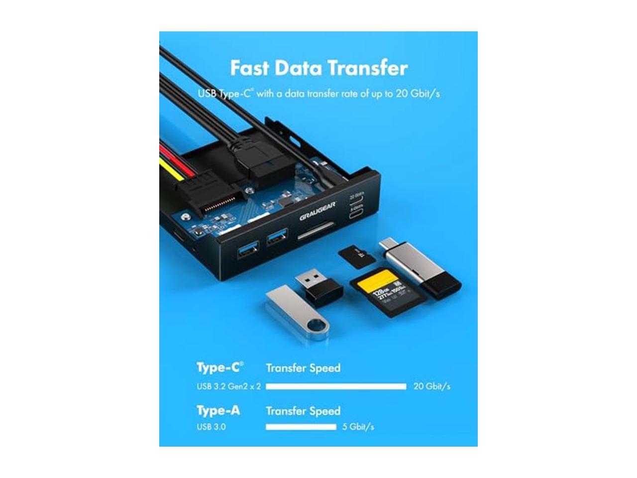 GRAUGEAR 3.5 Inch Front Panel USB C Hub, SD/microSD Internal Card ...