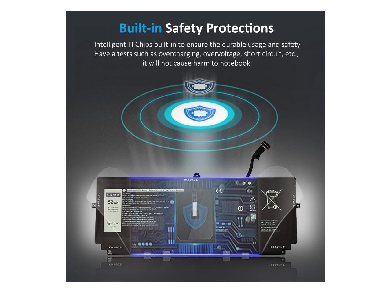 KingSener 722KK 52Wh Laptop Battery For Dell XPS 13 9300 9310 9380 ...