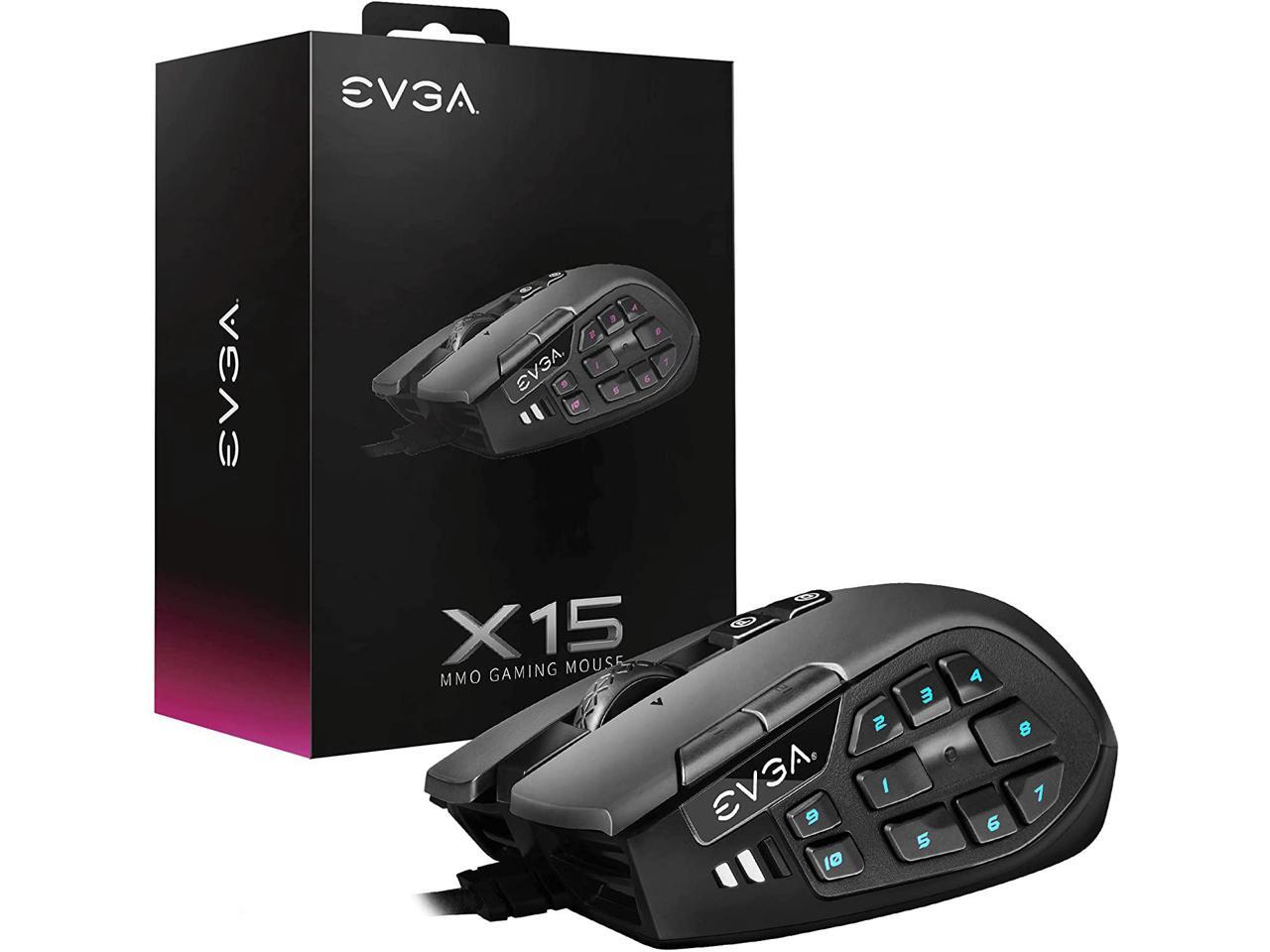 EVGA X15 MMO Gaming Mouse, 8k, Wired, Black, Customizable, 16,000 DPI ...