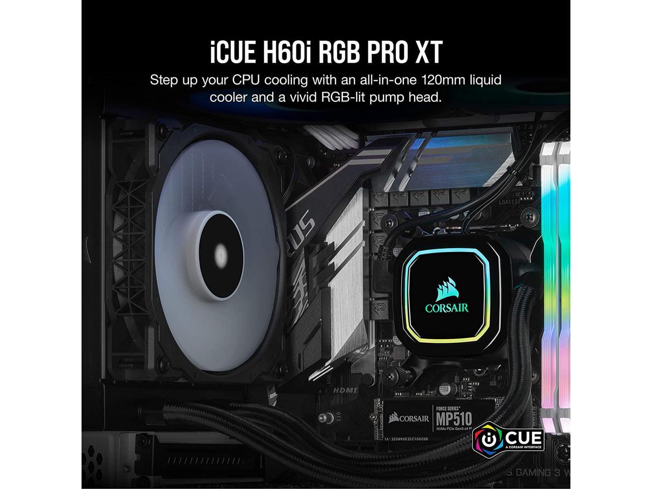 Open Box: CORSAIR iCUE H60i RGB PRO XT, 120mm Radiator, Single 120mm PWM Fan, Software Control ...