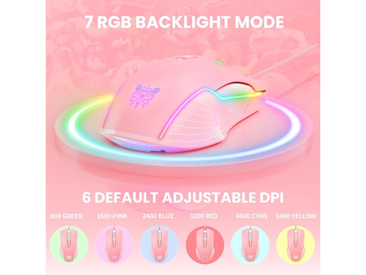 NewStyp Cute RGB 6400 DPI Wired Gaming Mouse Breathing LED Optical USB ...