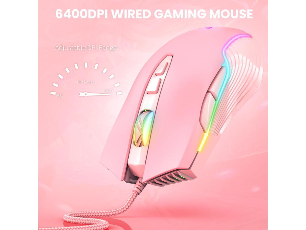 NewStyp Cute RGB 6400 DPI Wired Gaming Mouse Breathing LED Optical USB ...