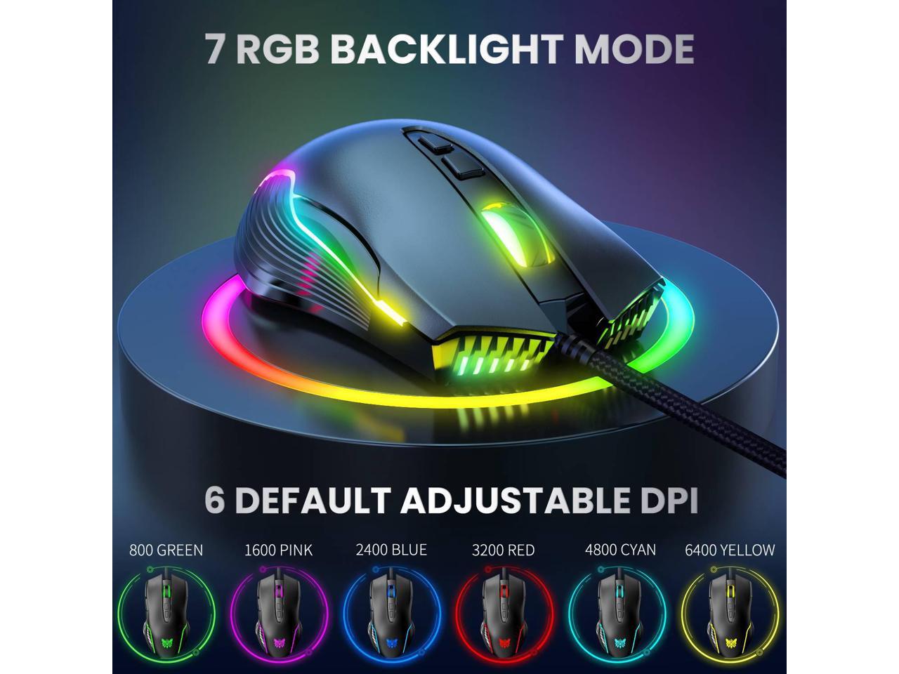 NewStyp Cute RGB 6400 DPI Wired Gaming Mouse Breathing LED Optical USB ...