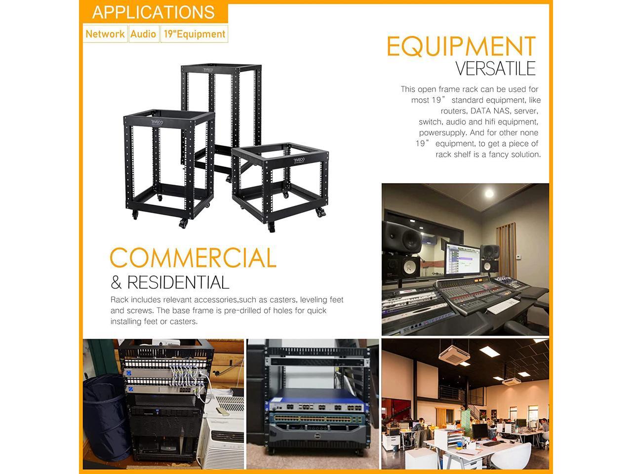 22U Open Frame Server Rack with Wheels- Heavy Duty 4 Post Quick ...