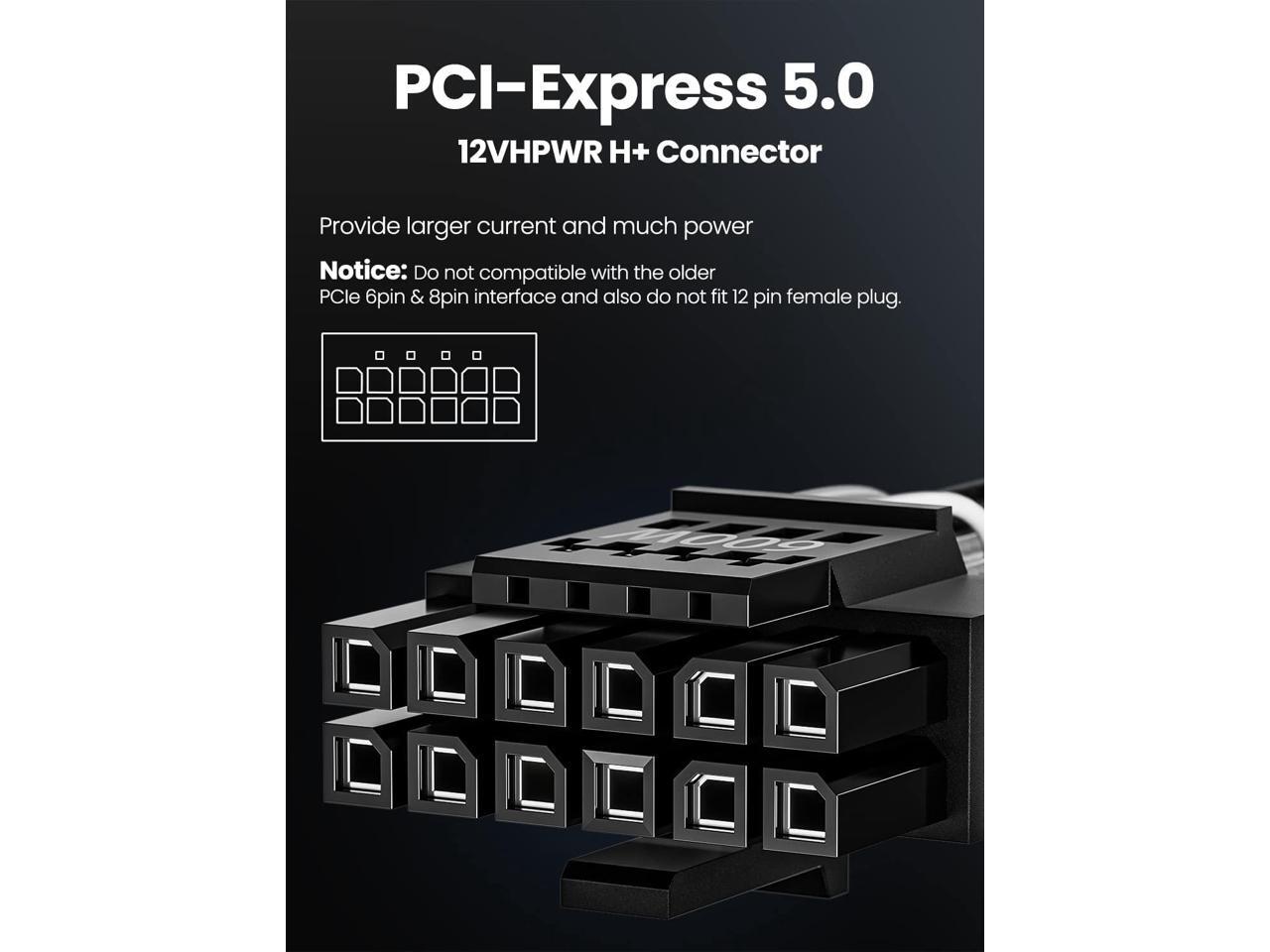 PCIe 5.0 GPU Power Cable Sleeved 70cm | 16pin (12+4) 12VHPWR Connector ...