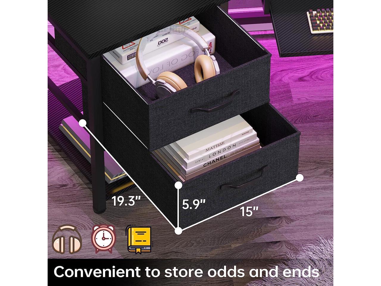 79" Gaming Desk, Computer Desk with 2 Fabric Drawers & LED Light, L ...