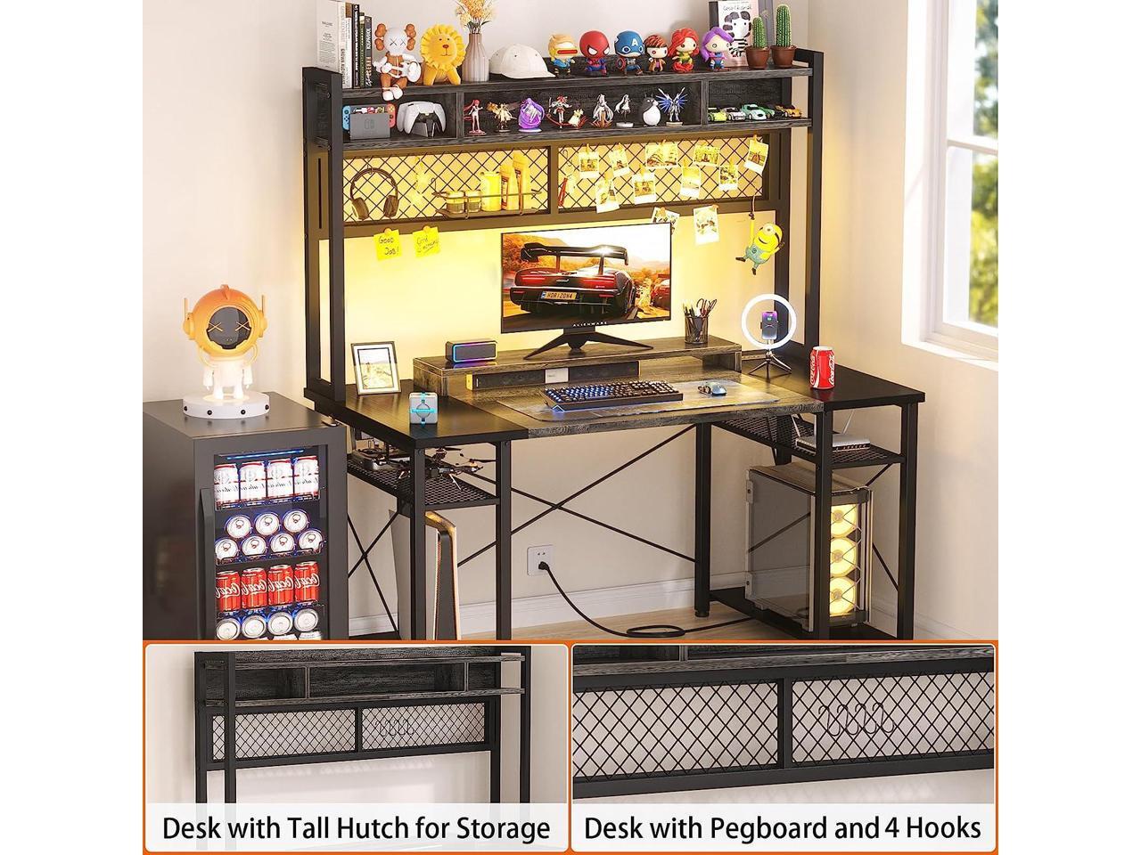 Gaming Desk with Hutch, 48'' Magic Computer Desk with LED Lights and ...