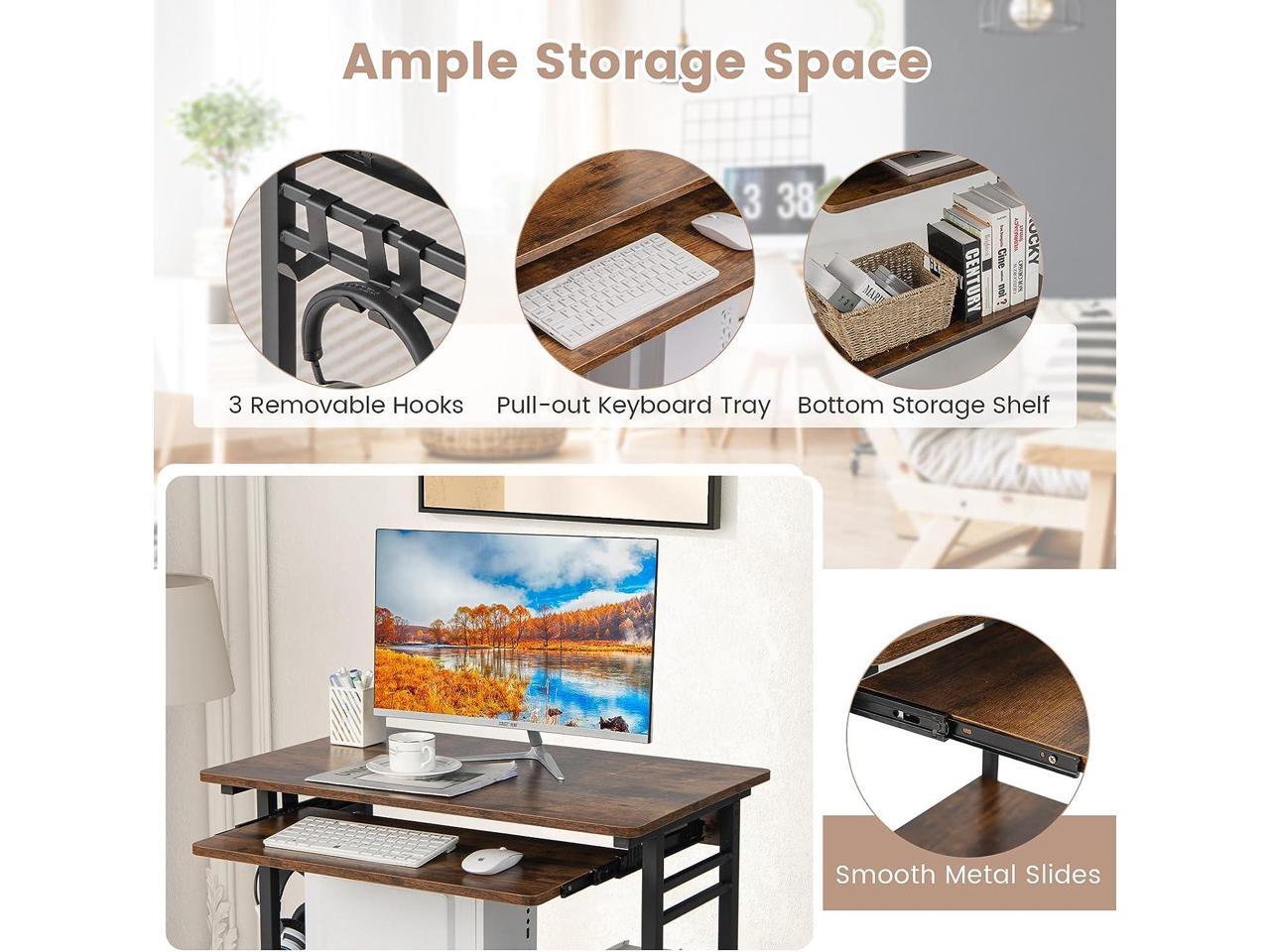 Rolling Computer Desk Cart with Keyboard Tray, Mobile Portable Laptop ...