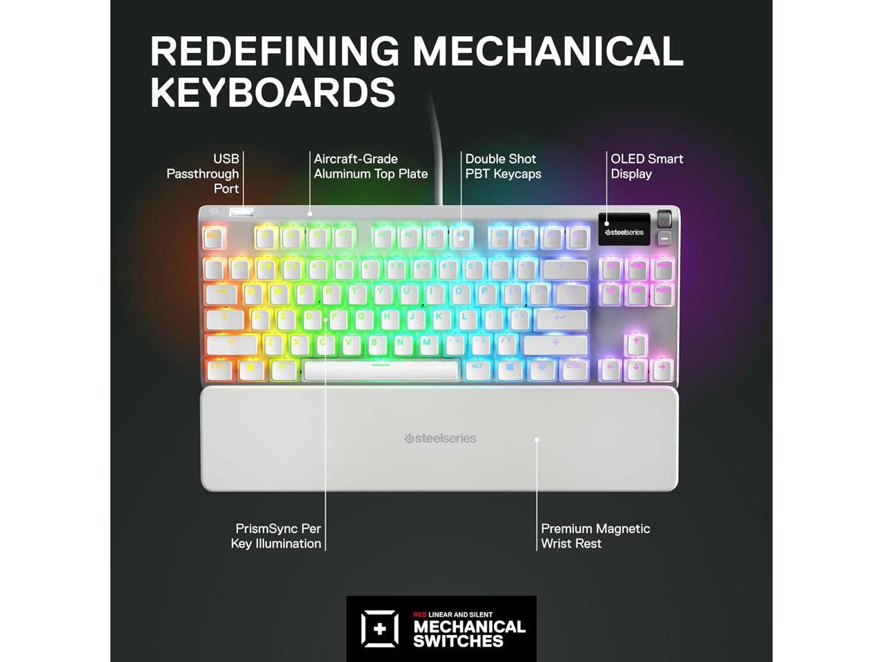 SteelSeries Apex 7 TKL Compact Mechanical Gaming Keyboard OLED Smart Display USB Passthrough and ...