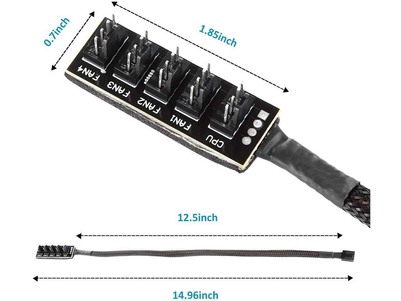 PWM Fan Hub Cable 2-Pack 4Pin Computer CPU Case Fan Splitter Hub 5 Port ...