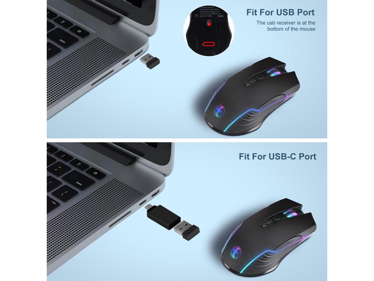 Wireless Mouse LED Rechargeable USB Type-C Mouse for Macbook Laptop ...