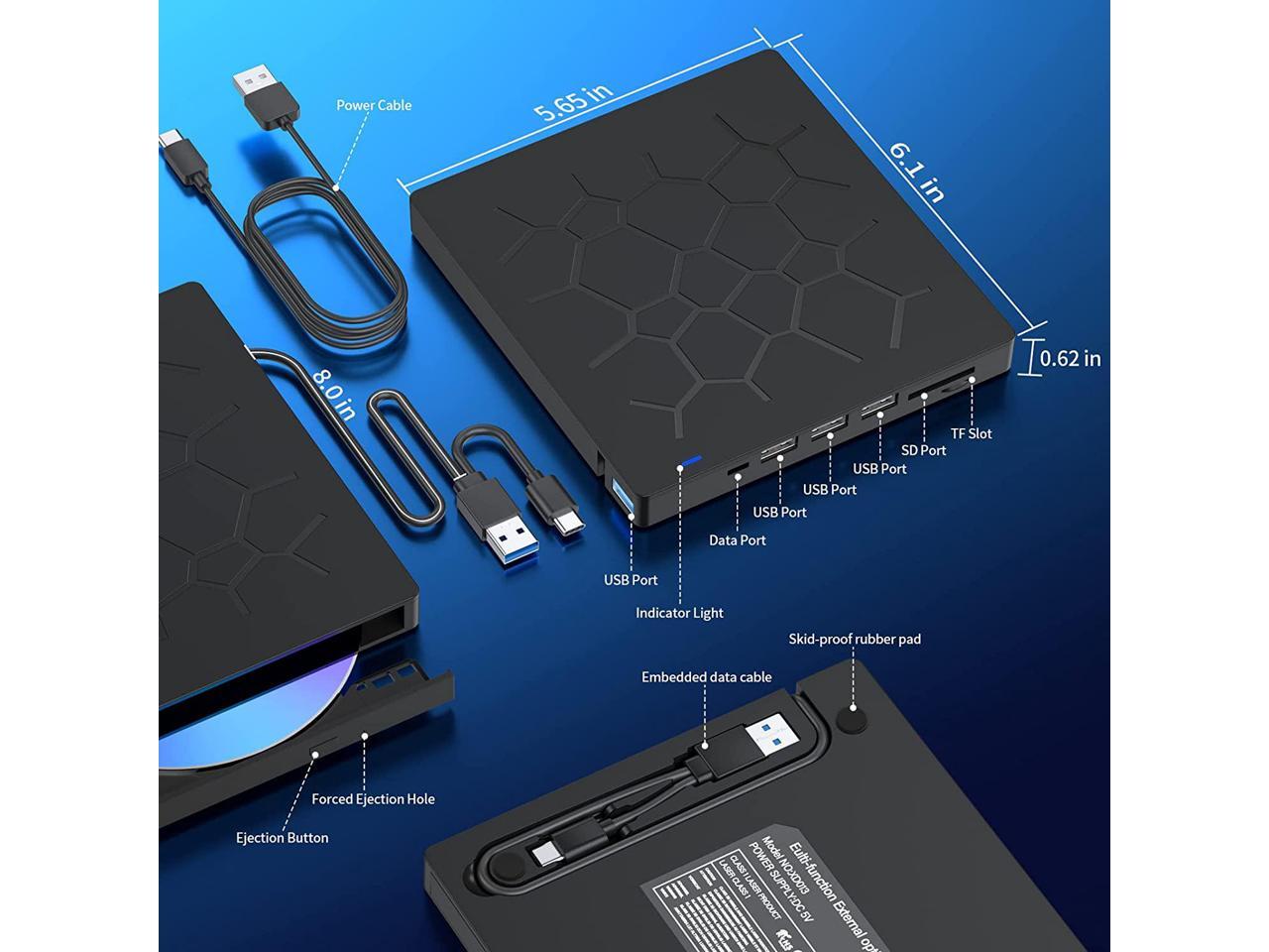 External CD/DVD Drive for Laptop, 7 IN 1 USB 3.0 Ultra-Slim Portable ...