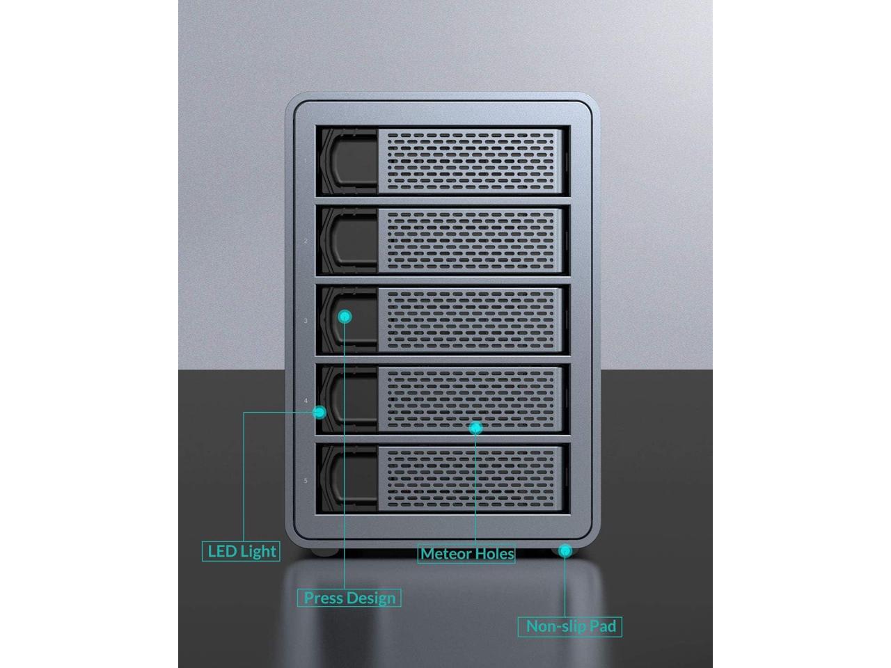 Yottamaster 10Gbps 5 Bay USB C Hard Drive Enclosure Daisy Chain, Type-C ...