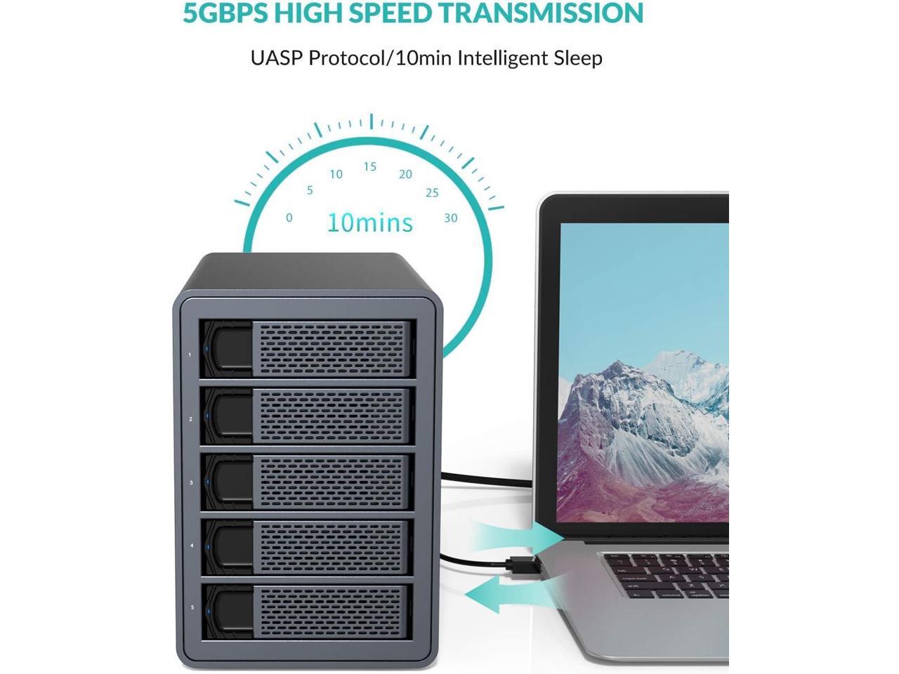 Yottamaster 5 Bay RAID External Hard Drive Enclosure 2.5" 3.5" USB3.0 ...