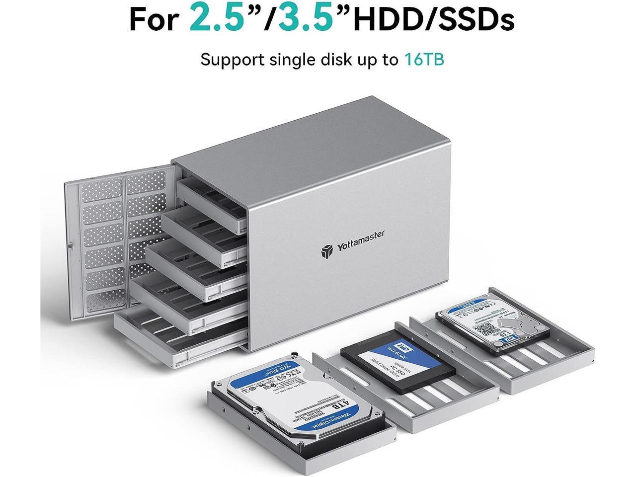 Yottamaster 5 Bay External Hard Drive Enclosure, Aluminum USB3.0 3.5 ...